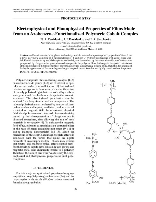 (PDF) Electrophysical and photophysical properties of films made from ...