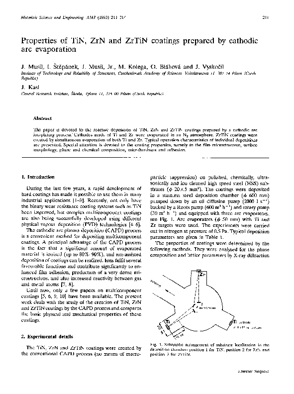 (PDF) Properties of TiN, ZrN and ZrTiN coatings prepared by cathodic arc evaporation
