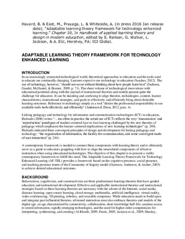 (PDF) Adaptable Learning Theory Framework for Technology-Enhanced Learning