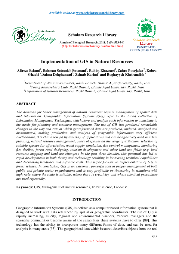 (PDF) Implementation of GIS in Natural Resources