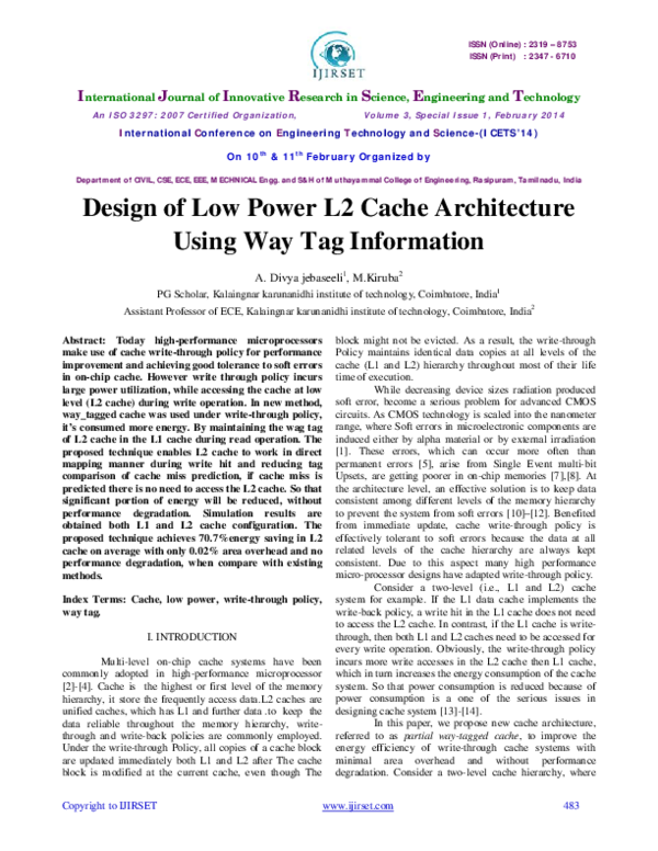 (PDF) Design of low power L2 cache architecture using partial way tag ...