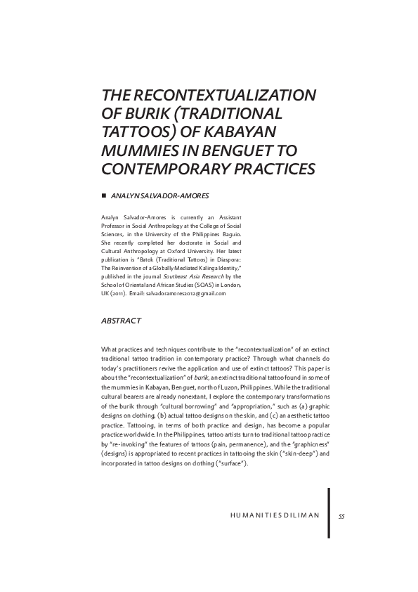 (PDF) The Recontextualization of Burik (Traditional Tattoos) of Kabayan ...