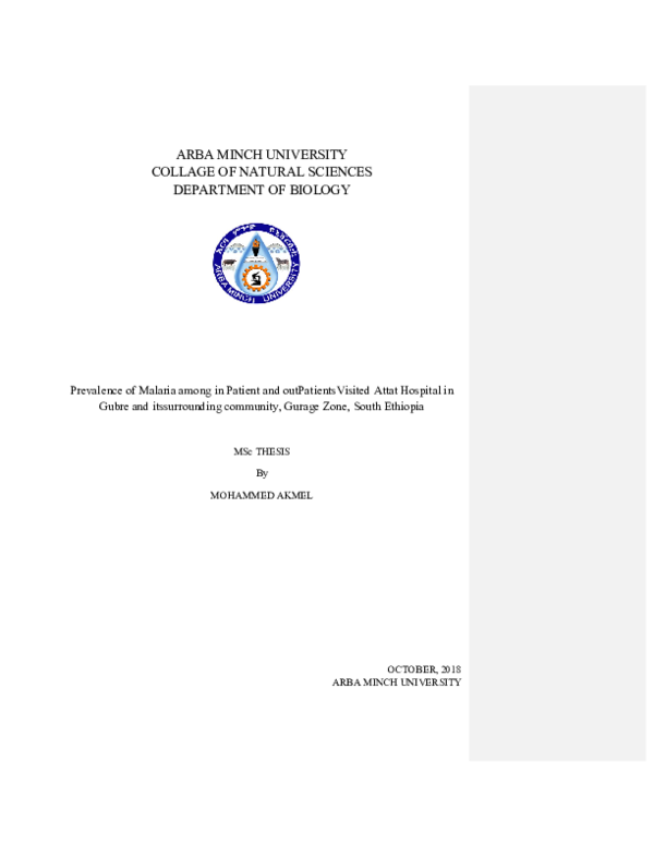 (PDF) Prevalence of Malaria among in Patient and outPatientsVisited ...