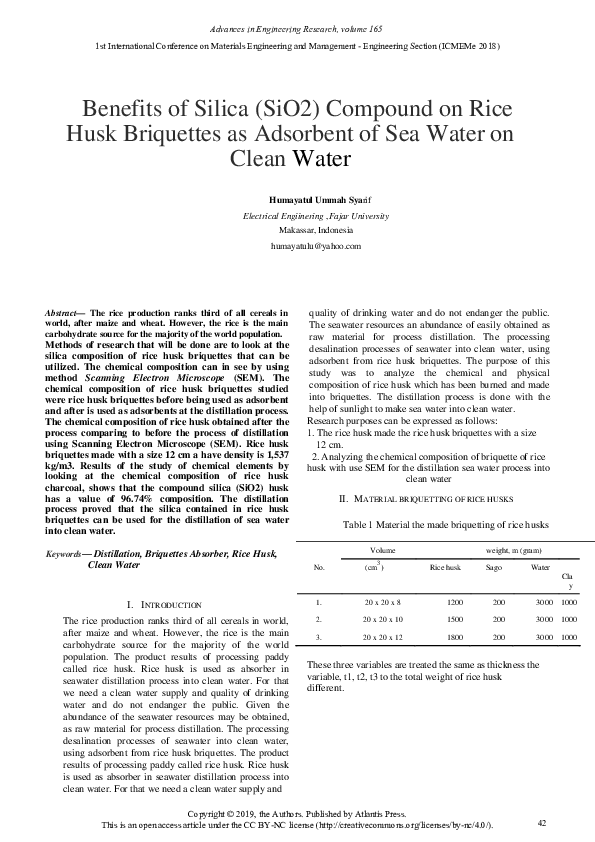 (PDF) Benefits of silica (SiO2) compound on rice husk briquettes as ...