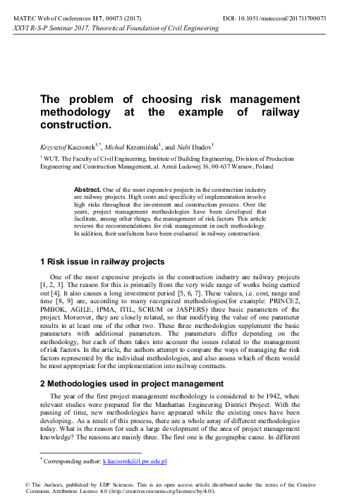(PDF) The problem of choosing risk management methodology at the ...