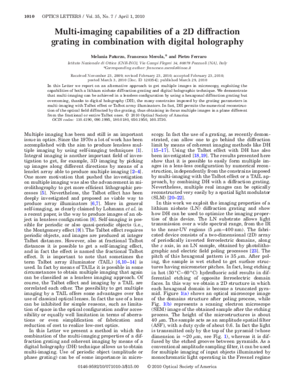 (PDF) Multi-imaging capabilities of a 2D diffraction grating in ...