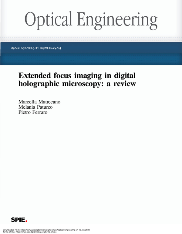 (PDF) Extended focus imaging in digital holographic microscopy: a review