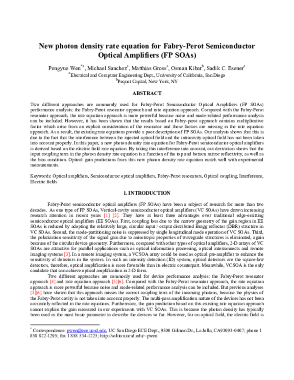 (PDF) New photon density rate equation for Fabry-Perot semiconductor ...