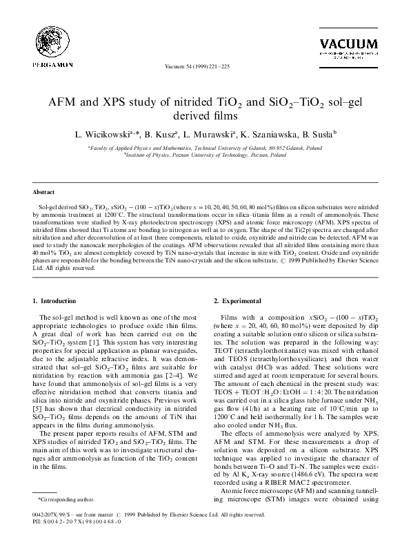 (PDF) Nitrided TiO2/SiO2 Films: AFM and XPS Insights