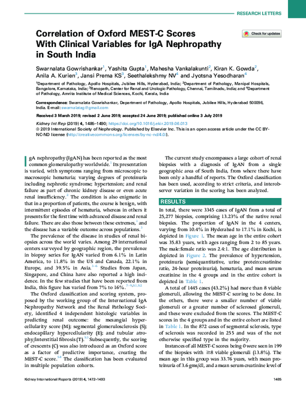 (PDF) IgA nephropathy in South India. Demographic data and correlation ...
