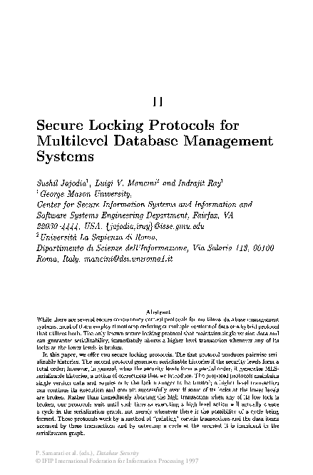 (PDF) Secure Locking Protocols for Multilevel Database Management Systems