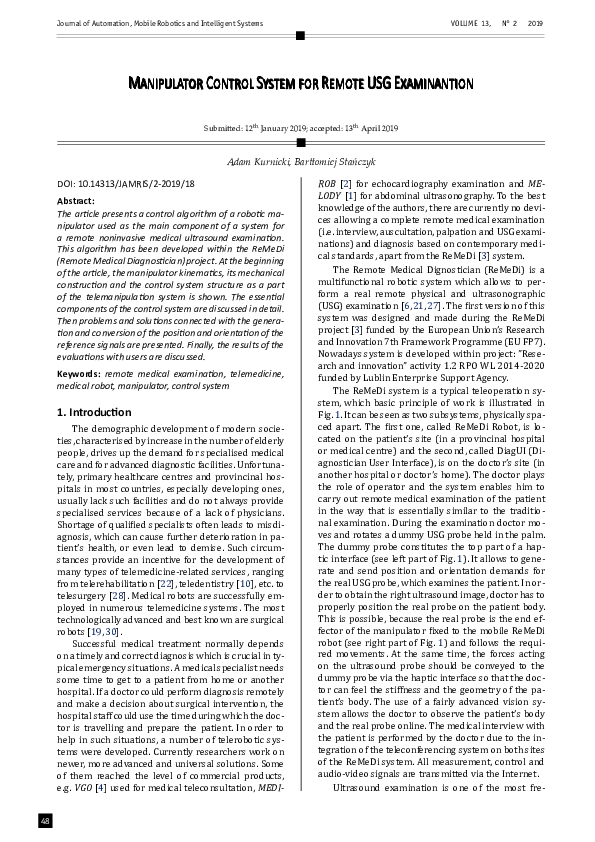 (PDF) Manipulator Control System for Remote USG Examinantion