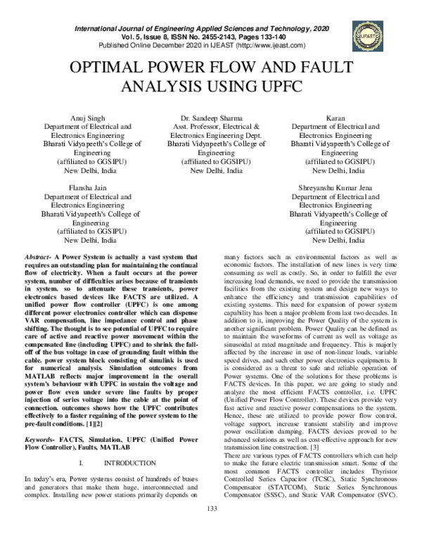(PDF) Optimal Power Flow and Fault Analysis Using Upfc | Flansha Jain - Academia.edu