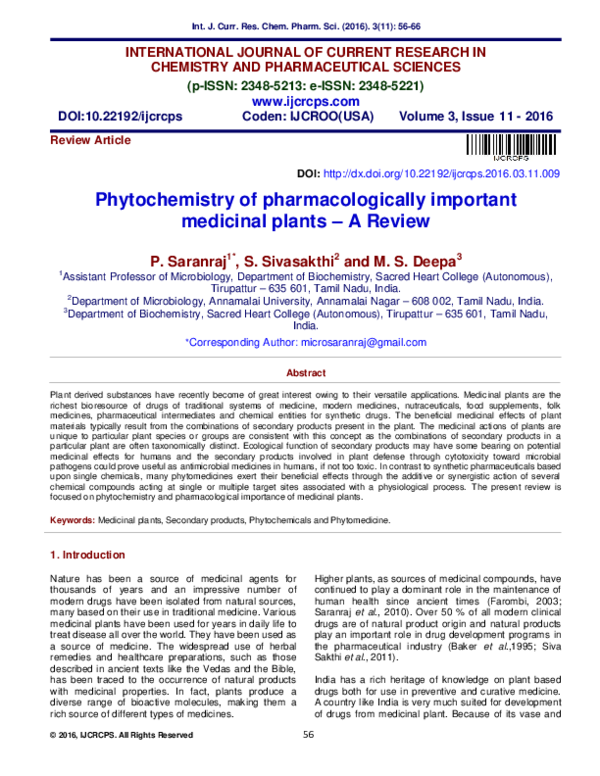 (PDF) Phytochemistry of pharmacologically important medicinal plants ...