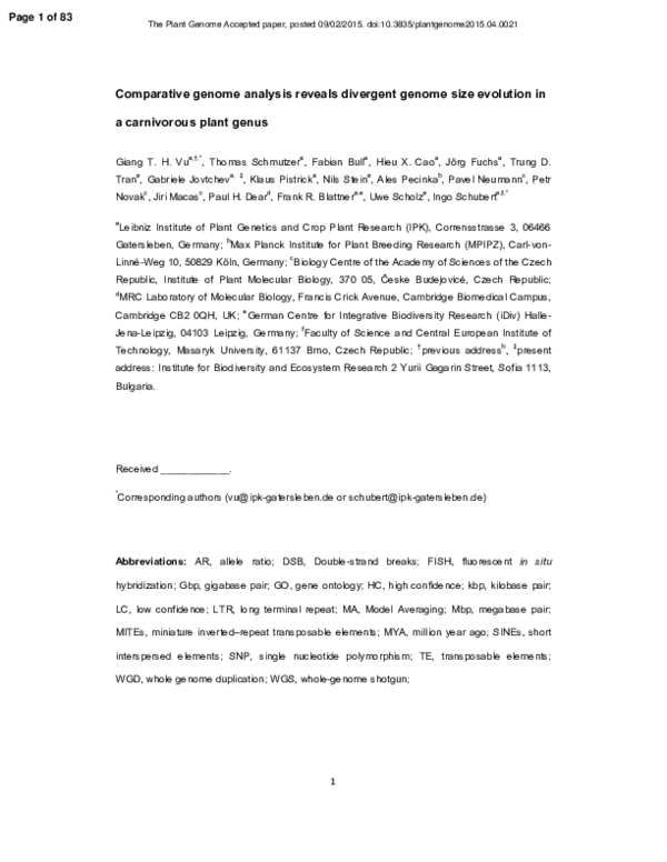 (PDF) Comparative Genome Analysis Reveals Divergent Genome Size ...
