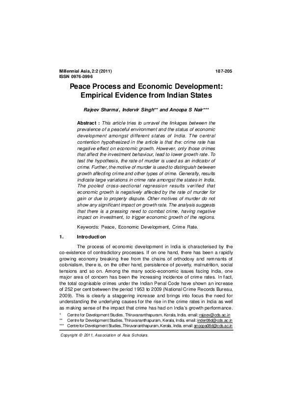 (PDF) Peace Process and Economic Development: Empirical Evidence from ...