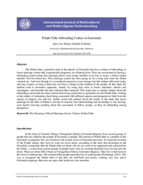 (PDF) Polahi Tribe Inbreeding Culture in Gorontalo