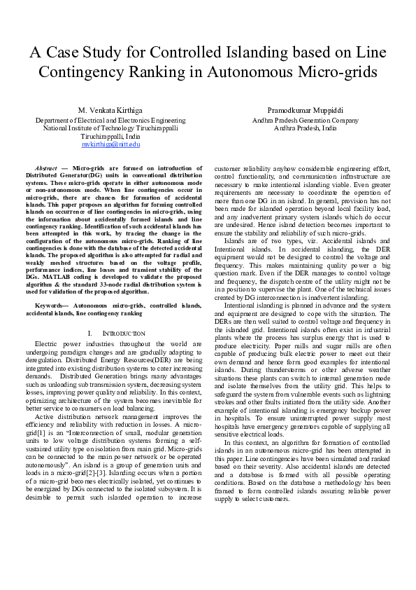 (PDF) A case study for controlled islanding based on line contingency ranking in autonomous ...
