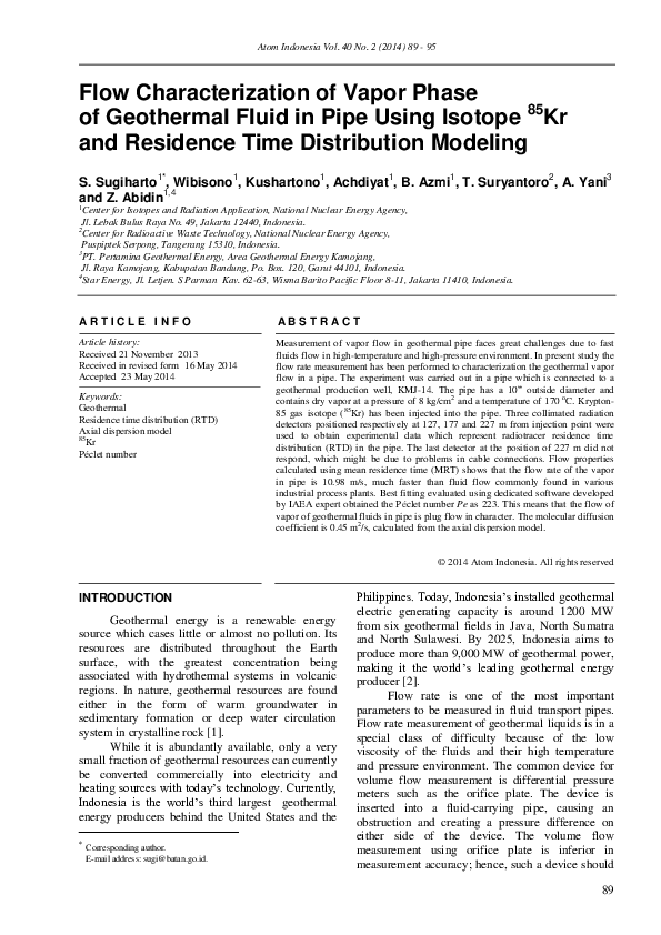 (PDF) Flow Characterization of Vapor Phase of Geothermal Fluid in Pipe ...