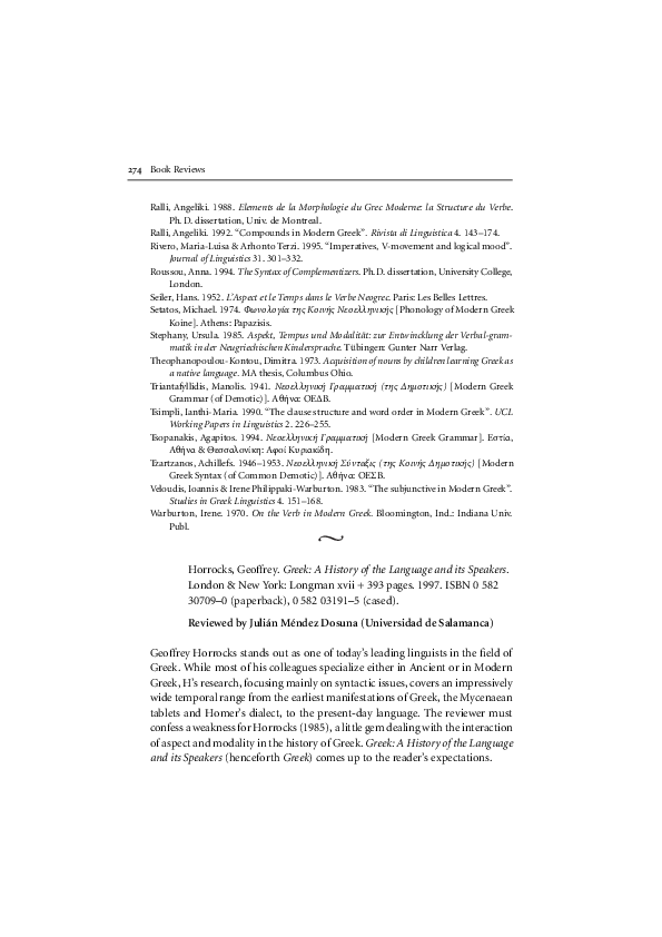 (PDF) Review of “Greek: A History of the Language and its Speakers” by ...