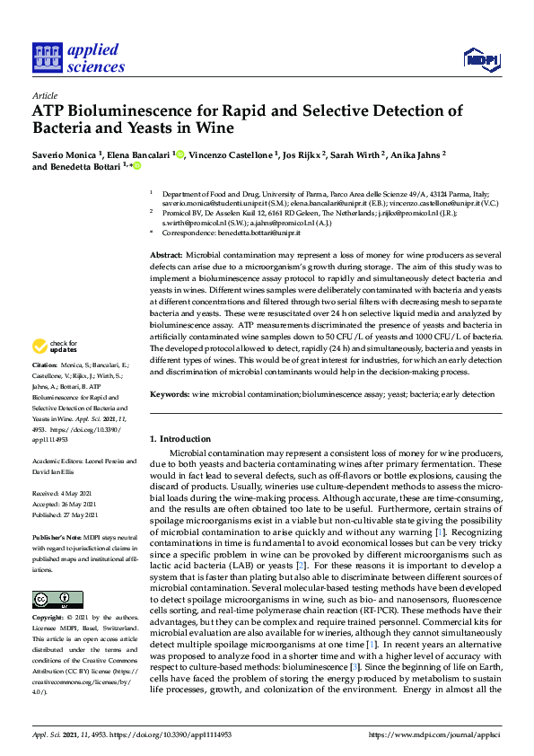 Pdf Atp Bioluminescence For Rapid And Selective Detection Of Bacteria And Yeasts In Wine