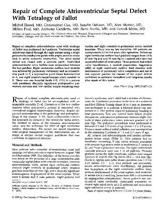 Repair of complete atrioventricular septal defect with tetralogy of Fallot