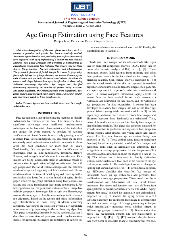 (PDF) Age Group Estimation using Face Features