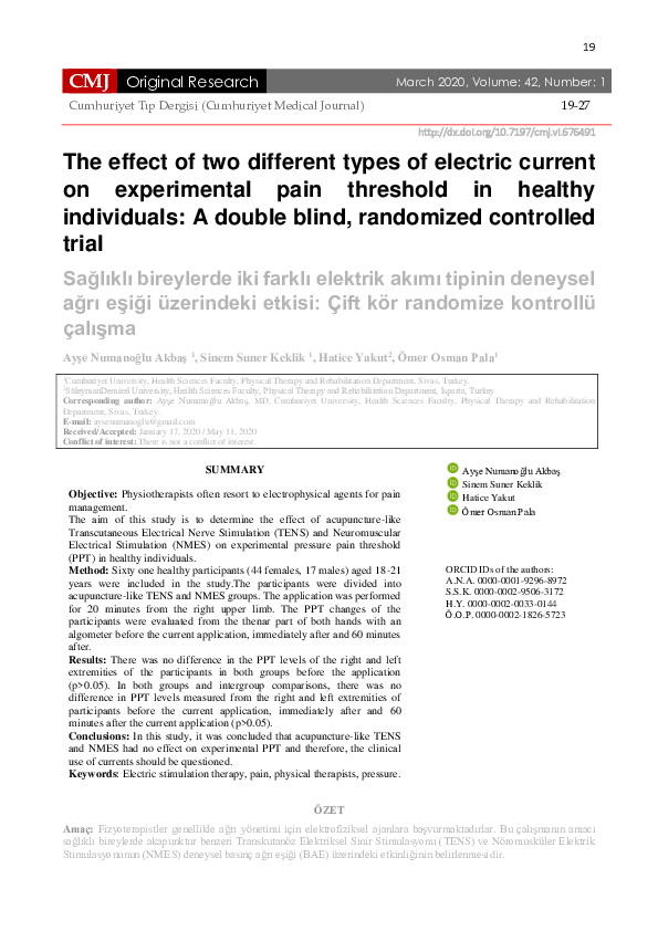 (PDF) The effect of two different types of electric current on experimental pain threshold in ...