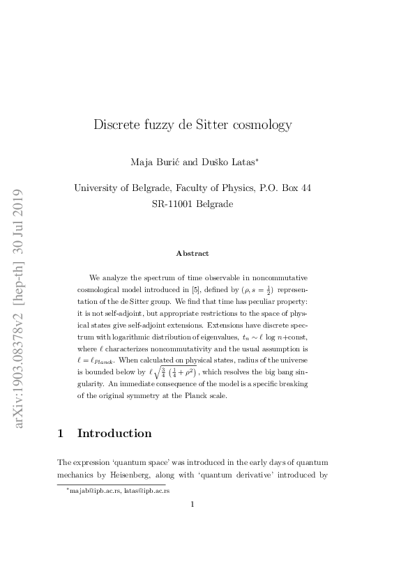 (PDF) Discrete fuzzy de Sitter cosmology