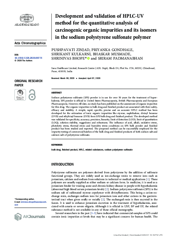 (PDF) Development and validation of HPLC-UV method for the quantitative analysis of carcinogenic ...
