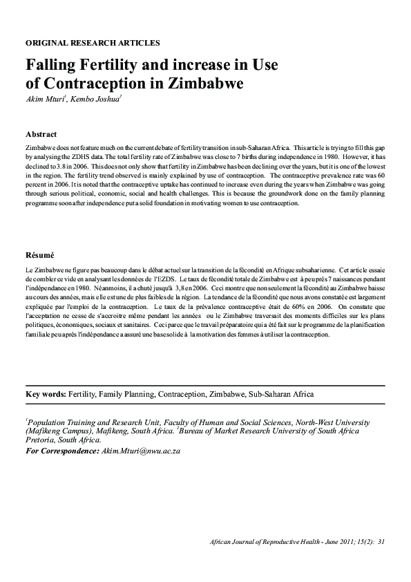 (PDF) Falling fertility and increase in use of contraception in ...