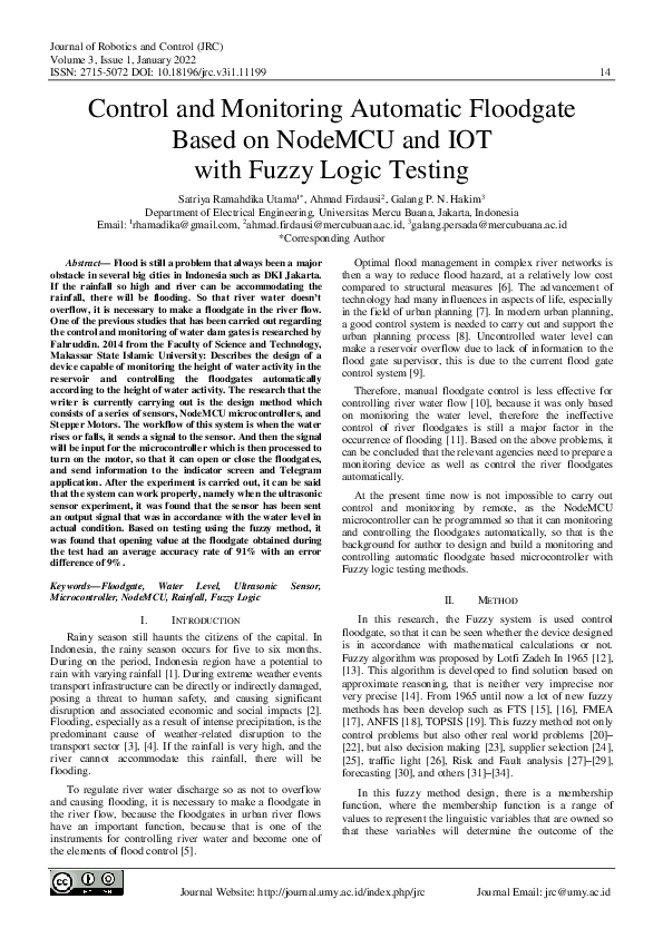 Pdf Control And Monitoring Automatic Floodgate Based On Nodemcu And