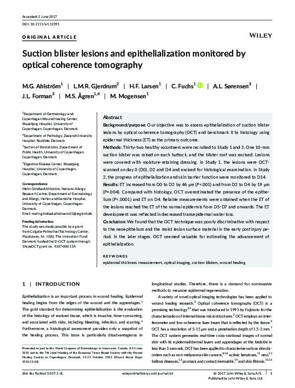 (PDF) Suction blister lesions and epithelialization monitored by ...