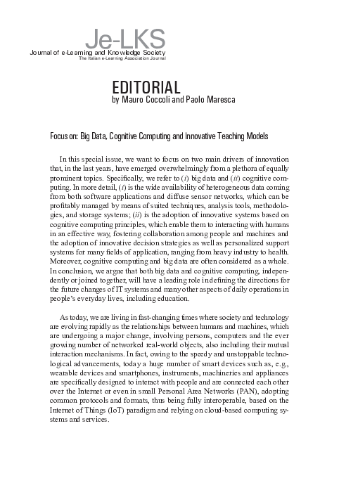 (PDF) Focus on: Big Data, Cognitive Computing and Innovative Teaching Models