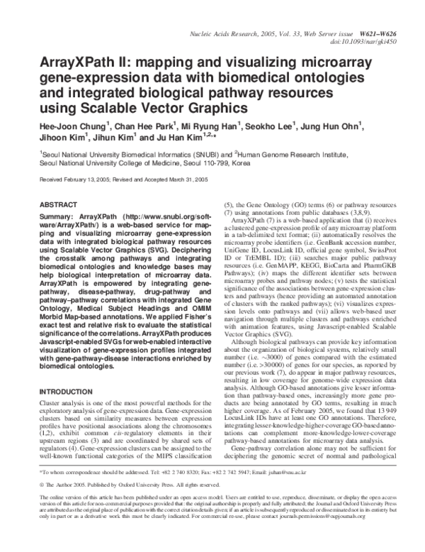 (PDF) ArrayXPath II: mapping and visualizing microarray gene-expression data with biomedical ...