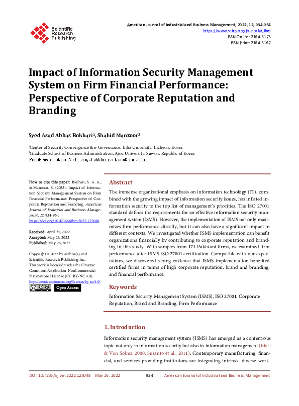 (PDF) Impact of Information Security Management System on Firm ...