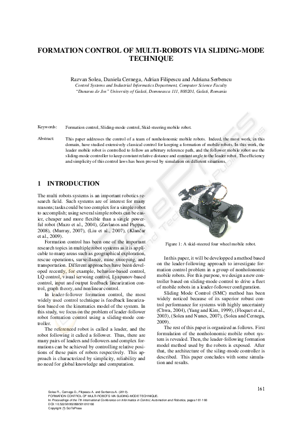 (PDF) Formation Control of Multi-Robots via Sliding-Mode Technique