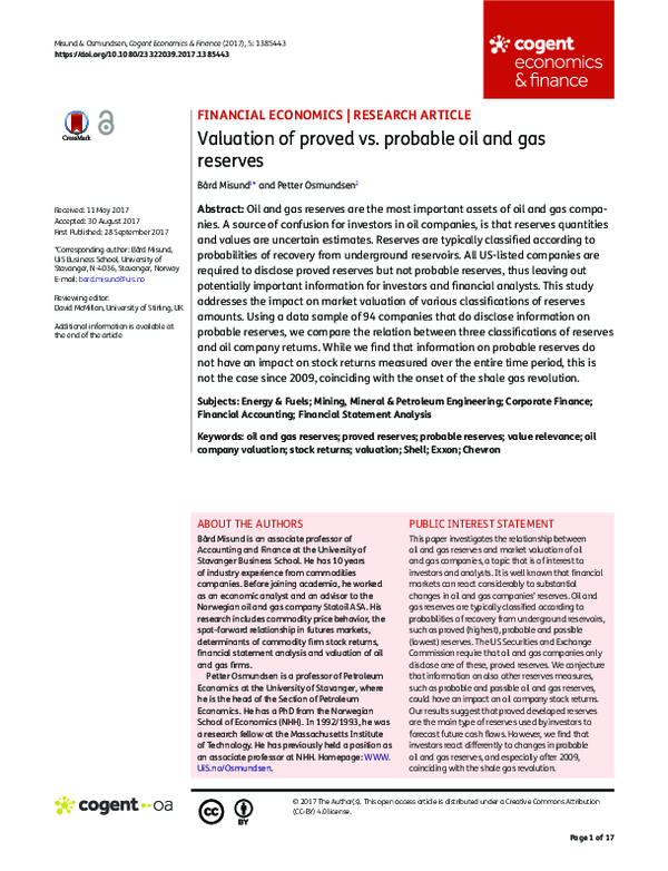 (PDF) Valuation of proved vs. probable oil and gas reserves