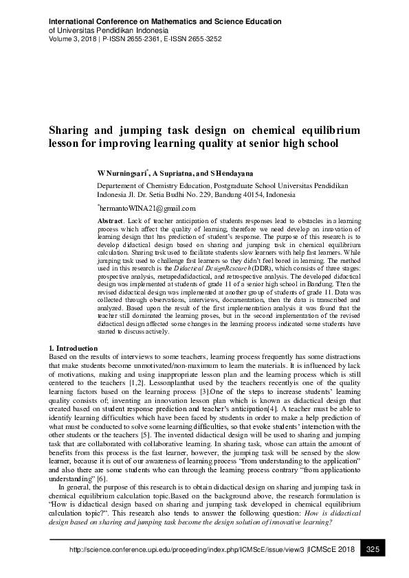 (PDF) Sharing and jumping task design on chemical equilibrium lesson ...