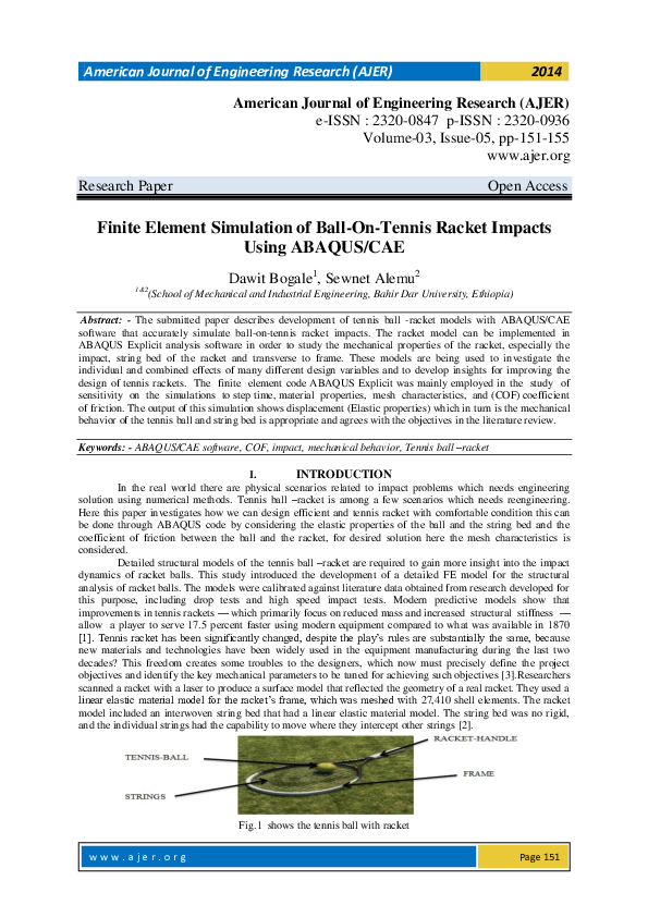 (PDF) Finite Element Simulation of Ball-On-Tennis Racket Impacts Using ABAQUS/CAE
