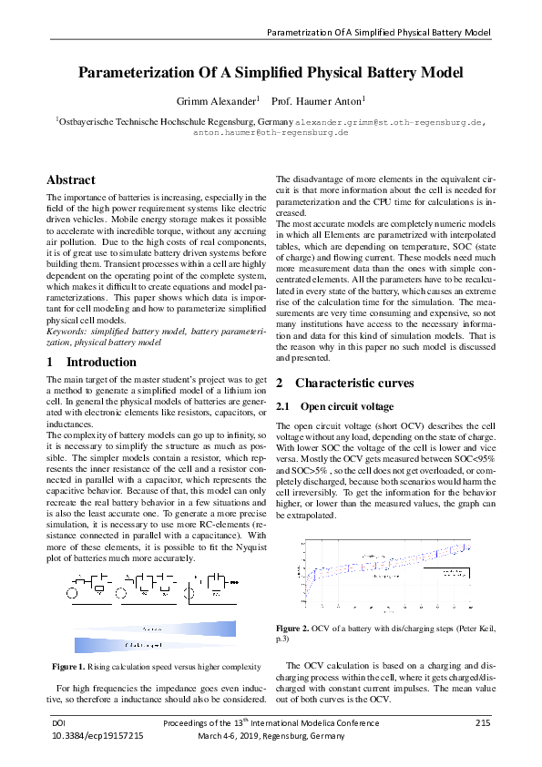 (PDF) Parametrization Of A Simplified Physical Battery Model