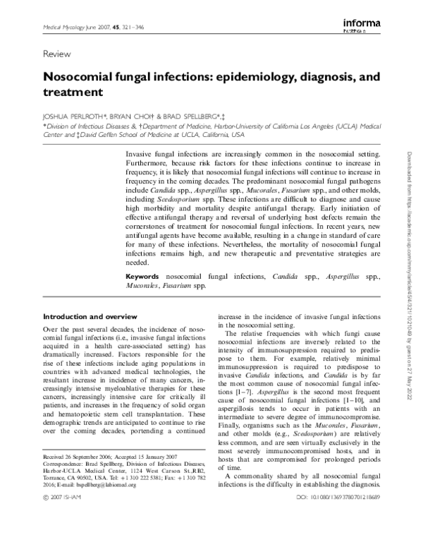(PDF) Nosocomial fungal infections: epidemiology, diagnosis, and treatment