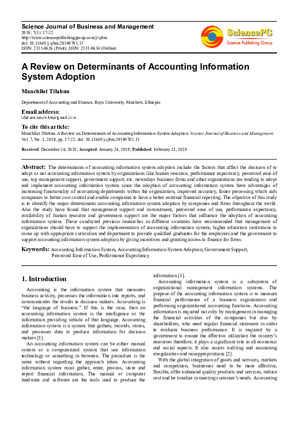 (PDF) A Review on Determinants of Accounting Information System Adoption