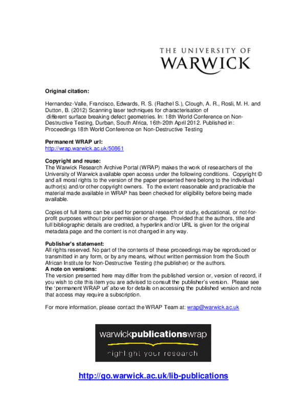 Pdf Different Surface Breaking Defect Geometries