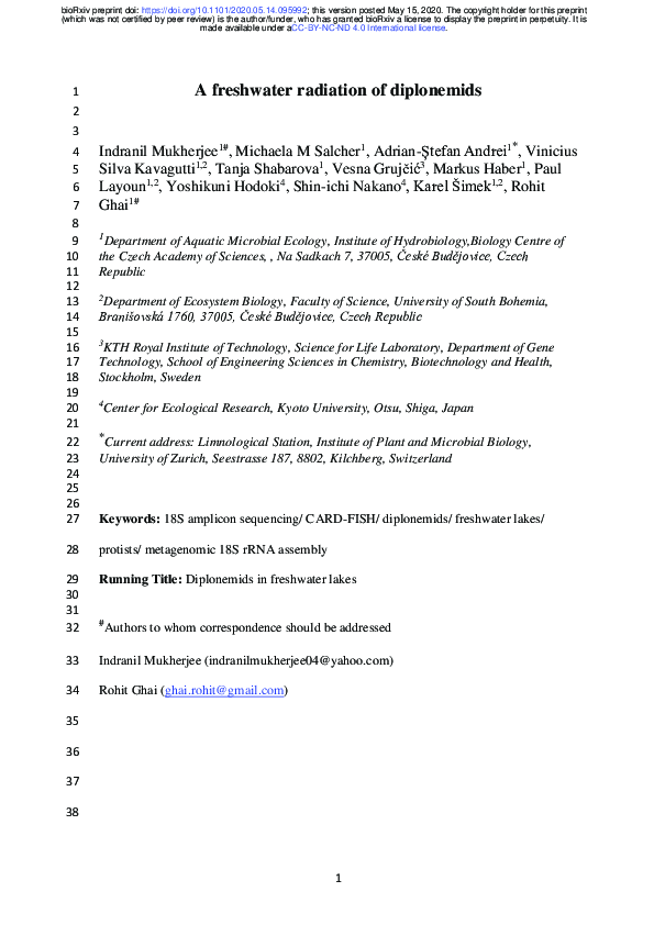 (PDF) A freshwater radiation of diplonemids