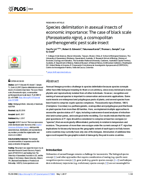 (PDF) Species delimitation in asexual insects of economic importance ...