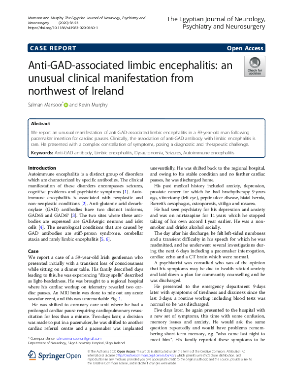 (PDF) Anti-GAD-associated limbic encephalitis: an unusual clinical ...
