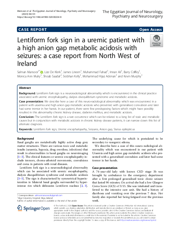 (PDF) Lentiform fork sign in a uremic patient with a high anion gap ...