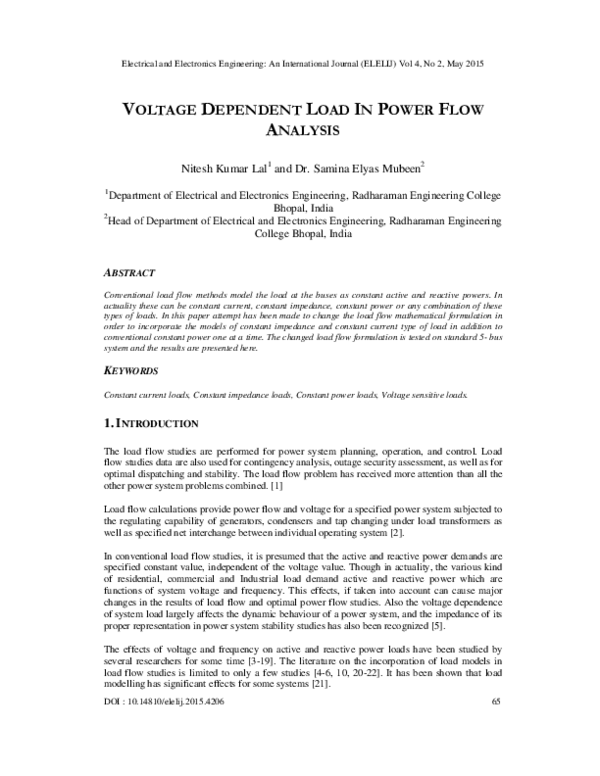(PDF) Voltage Dependent Load In Power Flow Analysis
