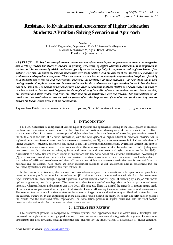(PDF) Resistance to Evaluation and Assessment of Higher Education ...